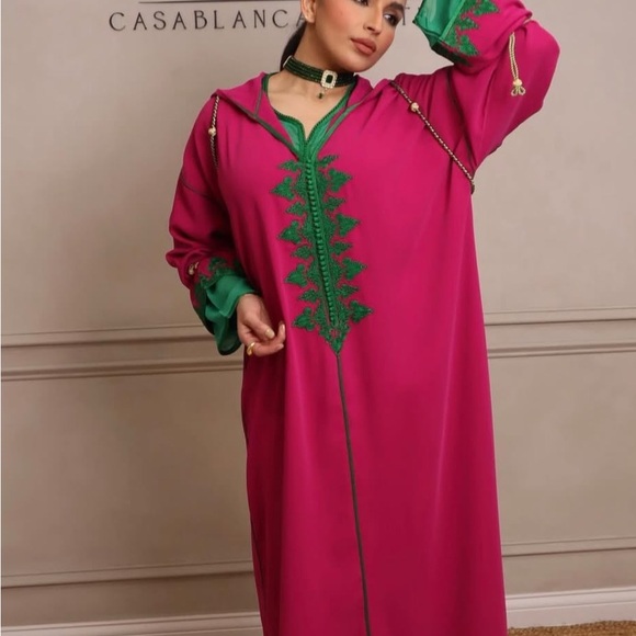 heritaj | Dresses | Moroccan 2piece Pink And Green Embroidered Jellaba ...